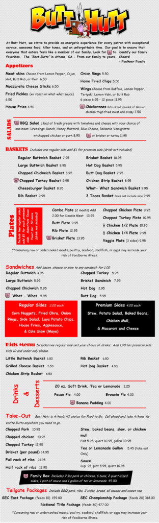 butt hutt menu – Butt Hutt BBQ – Athens GA